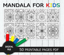 Mandala 50 Printable Coloring Pages For Kids, Bonus 2 Free Covers, For ...