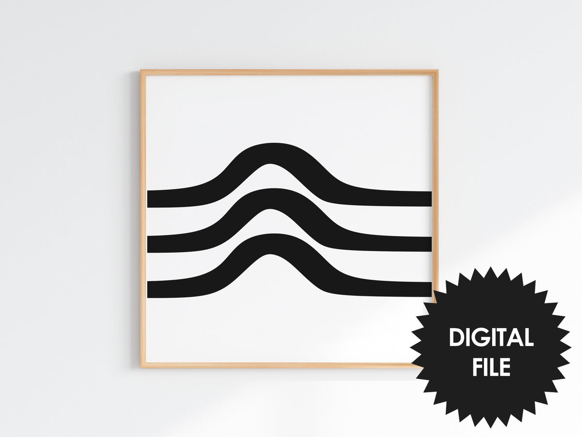 Printable Abstract Line Art, Set of 3, Waves, Black And White Wall Art ...