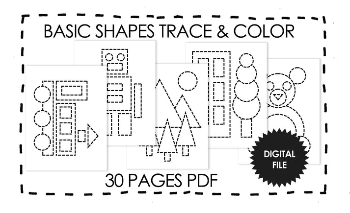 Kids Printables, Basic Shapes Trace & Color 30 Pages, Kindergarten Wor ...