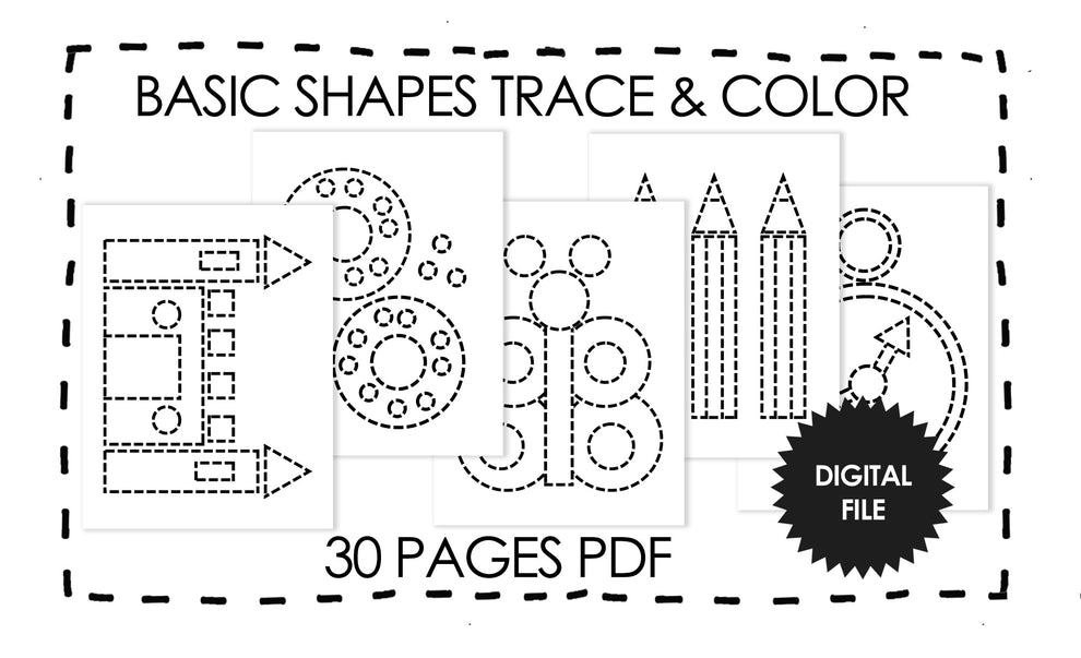 Kids Printables, Basic Shapes Trace & Color 30 Pages, Kindergarten Wor ...