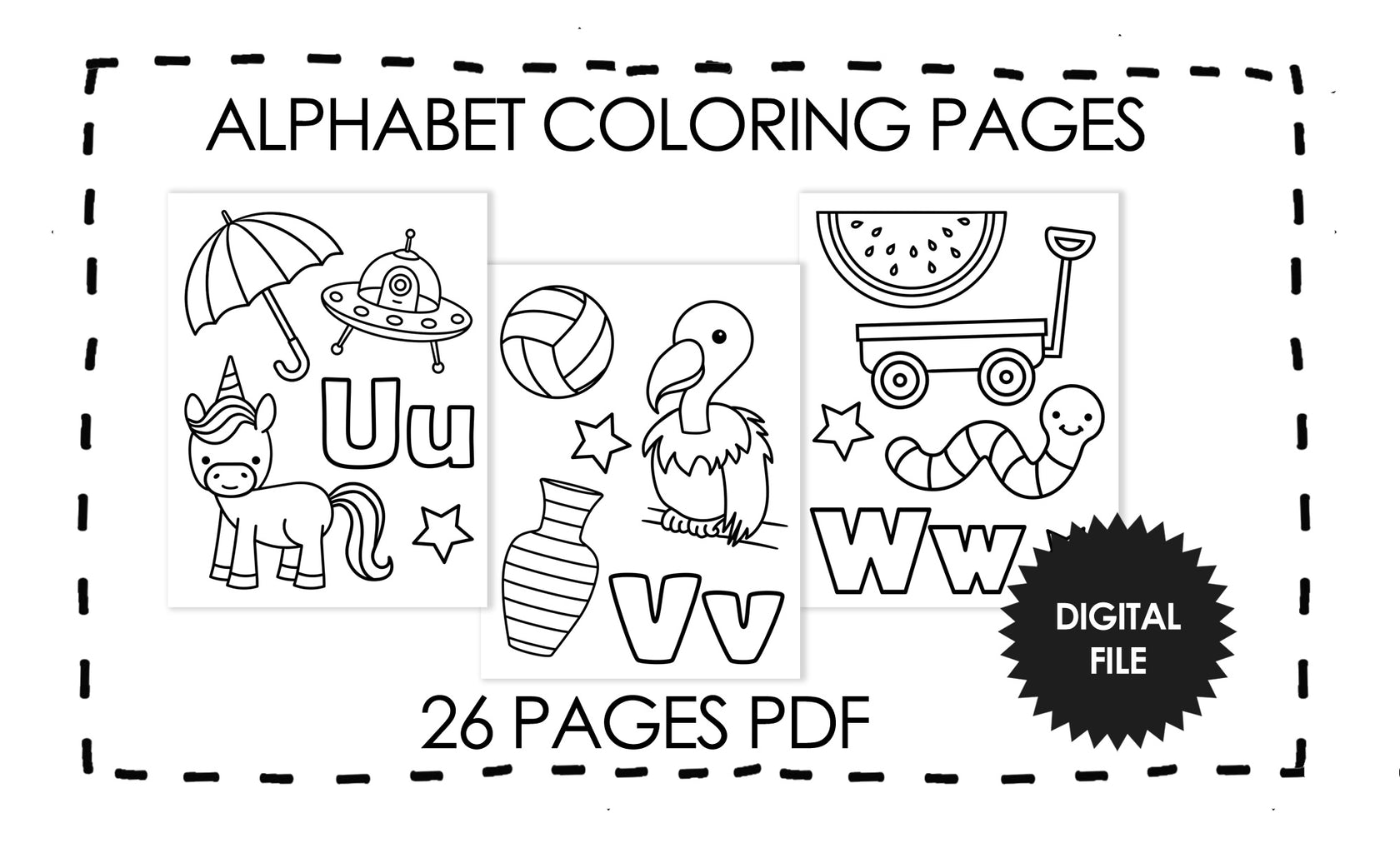 Alphabet Coloring Pages for Kids, Preschool ABC Coloring Book, Kids Pr ...